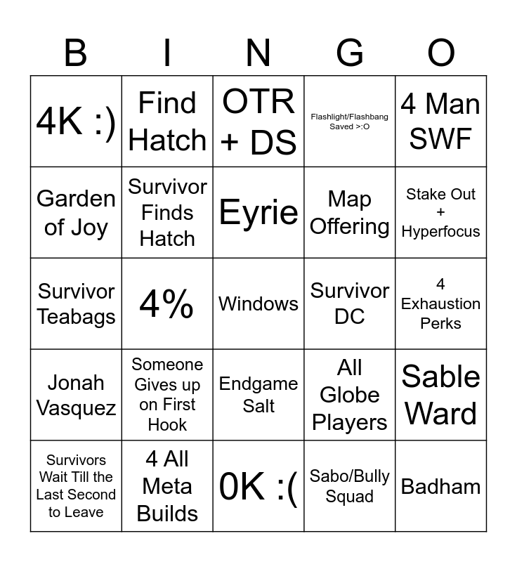 DBD Duo Que Bingo Card