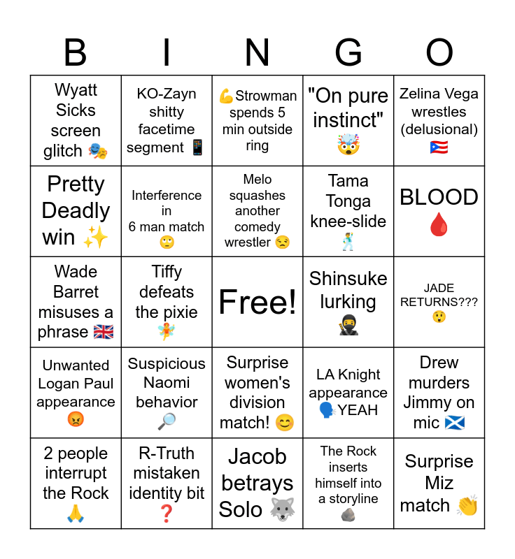 2/21/2025 Smackdown Bingo Card