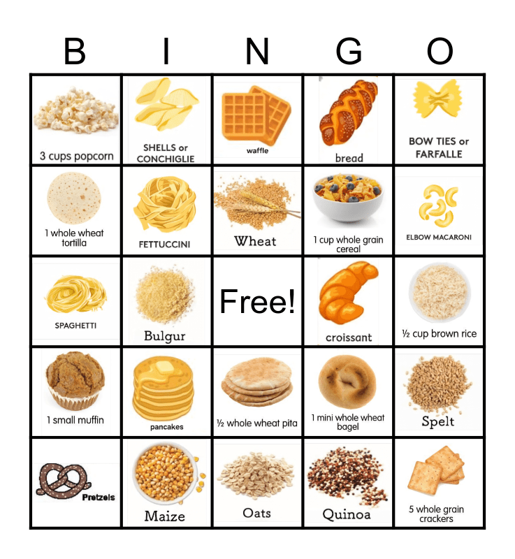 Whole Grain Bingo Card