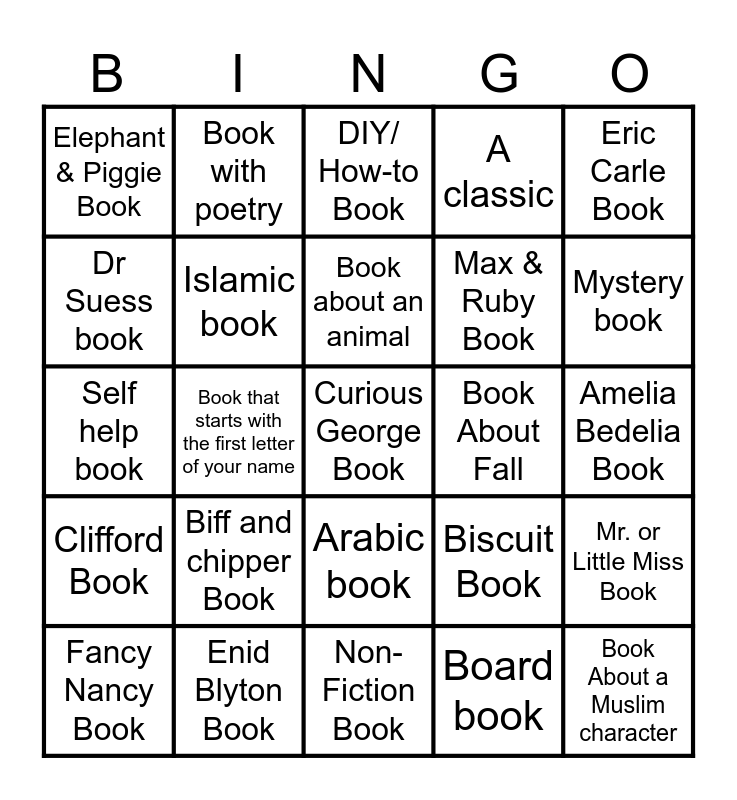 Picture Book Bingo Card