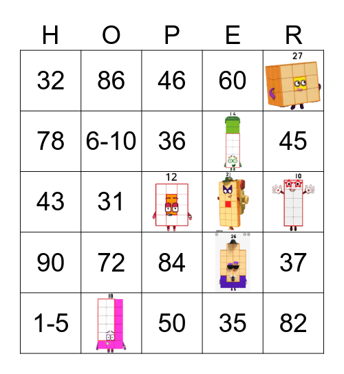 Number blocks Bingo Card