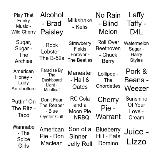 Dinner's Served Bingo Card