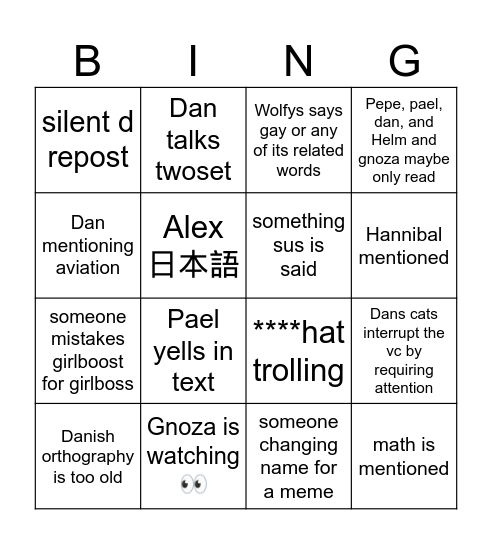 Danish lesson bingo Card
