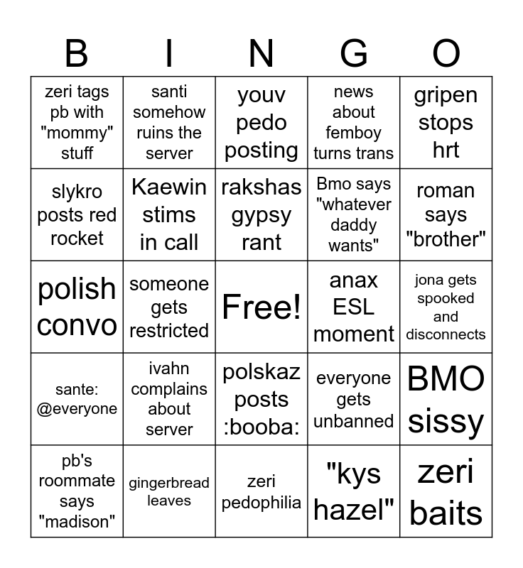 GoonCave bingo Card