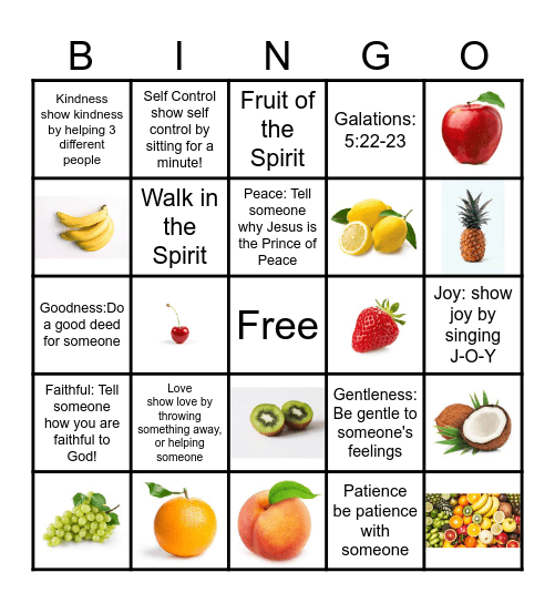 Fruit of the Spirit Bingo Card
