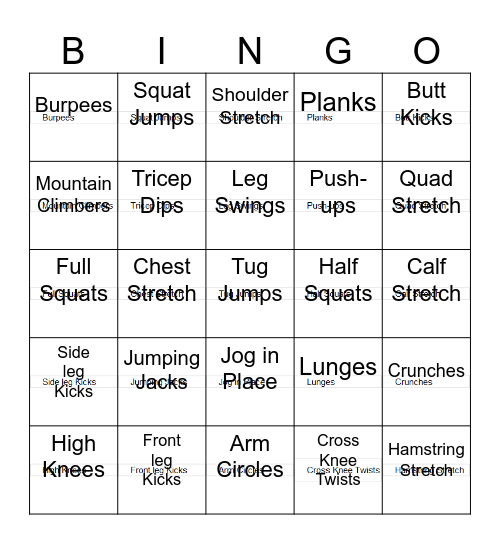 CAF Sportz Bingo Card