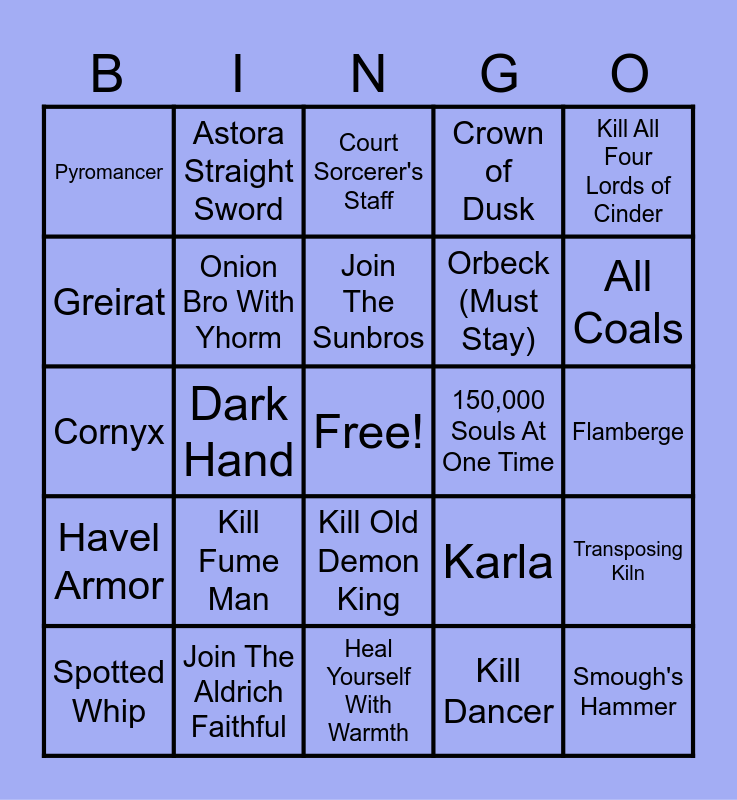 Dark Souls 3 Bingo Card
