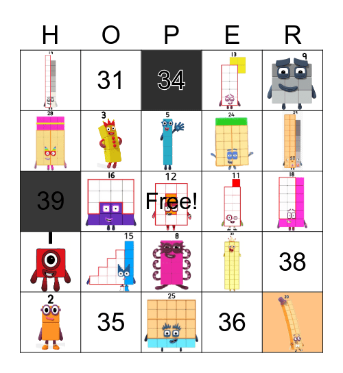 Number blocks Bingo Card