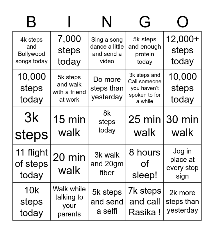 STEP CHALLENGE Bingo Card