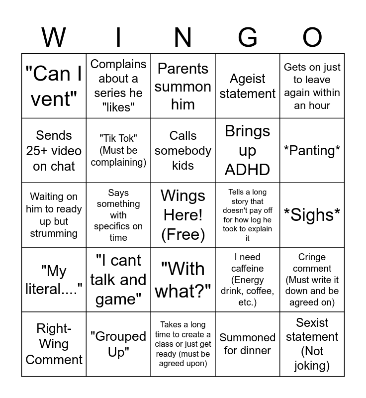 WINGO Bingo Card