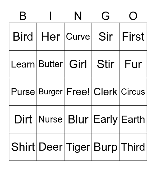 R-Controlled Vowel Teams Bingo Card