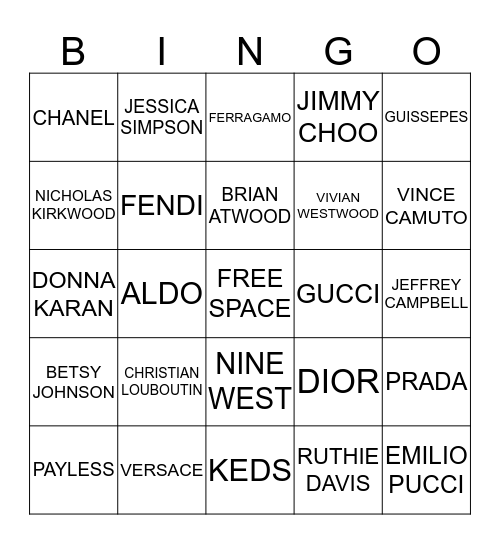SOUL TO SOLE SHOE BINGO Card