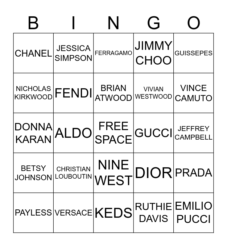 SOUL TO SOLE SHOE BINGO Card