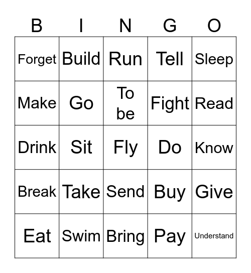 Irregular verbs past Bingo Card