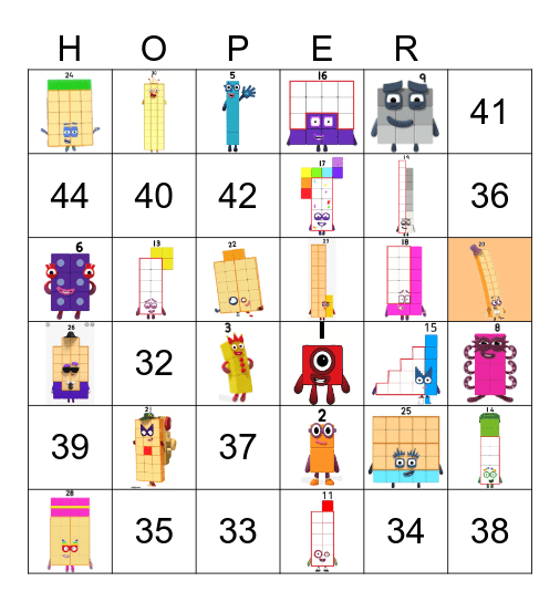 Number blocks Bingo Card