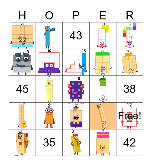 Number blocks Bingo Card
