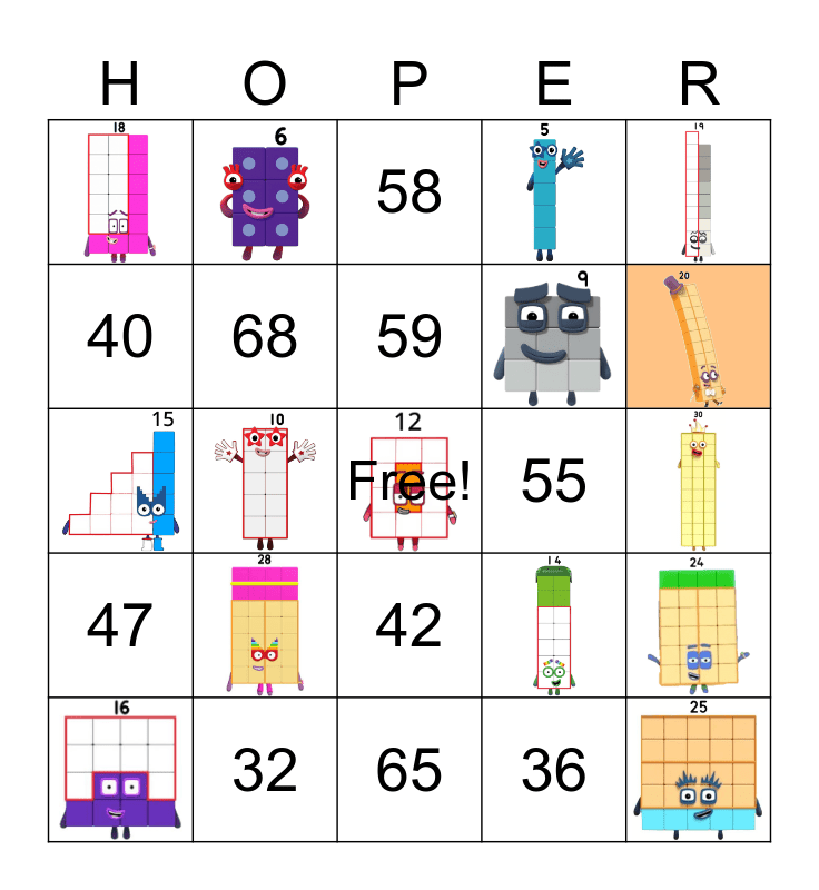 Number blocks Bingo Card