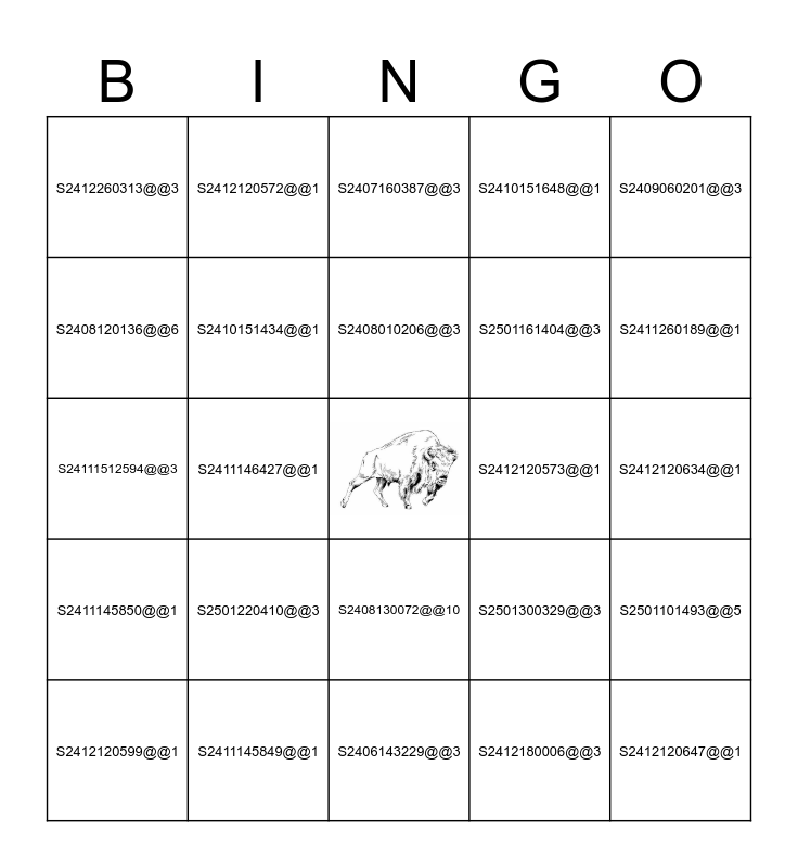 Buffalo BINGO Card