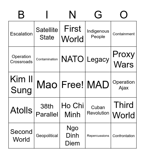 Cold War 2025 Bingo Card