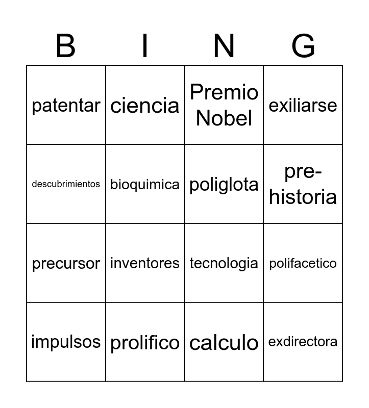 ciencia y tecnologia Bingo Card