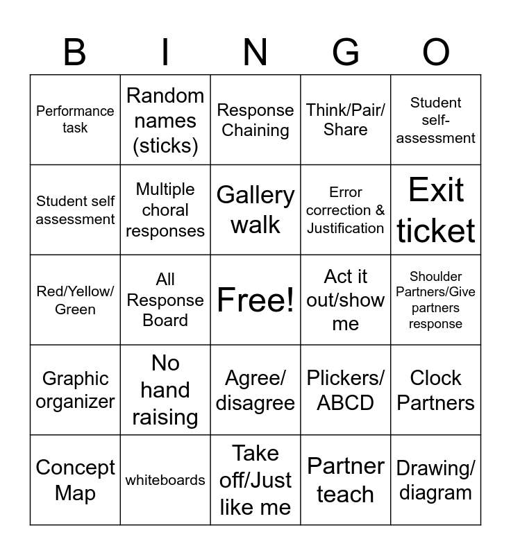 Formative Assessment Bingo Card