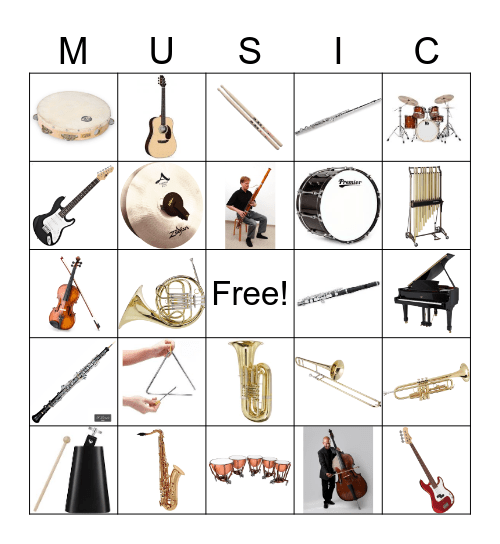 General Music Instrument Bingo Card