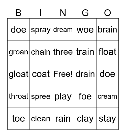 Vowel Teams Bingo Card