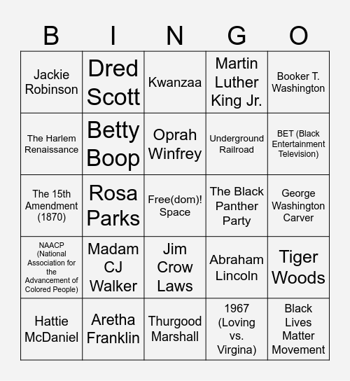 Black History Bingo Card