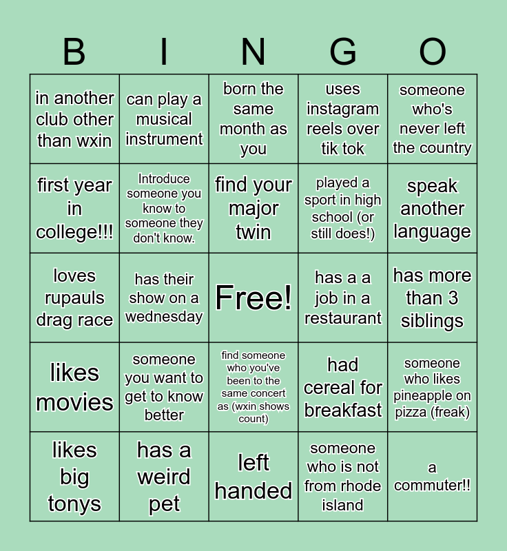 Interactive Human Bingo Card