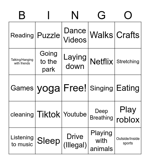 Brain Break Bingo! Bingo Card