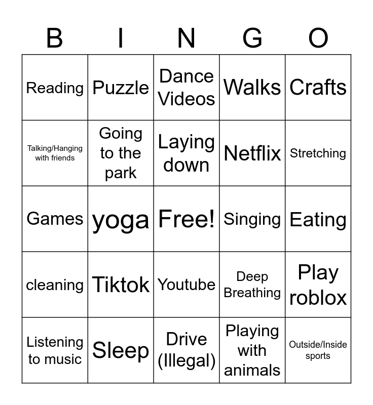 Brain Break Bingo! Bingo Card