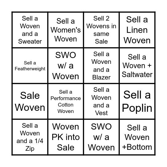 Button Down Bingo Card