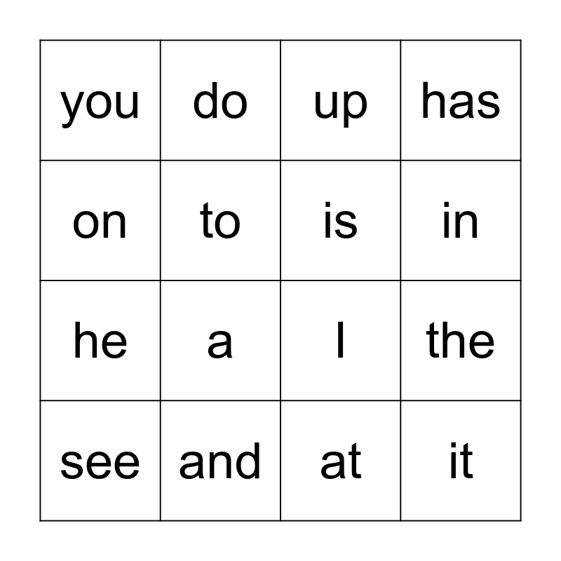 Winter High Frequency Words Bingo Card