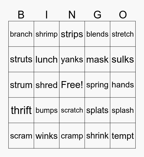 Segmenting 3-6 phoneme words Bingo Card