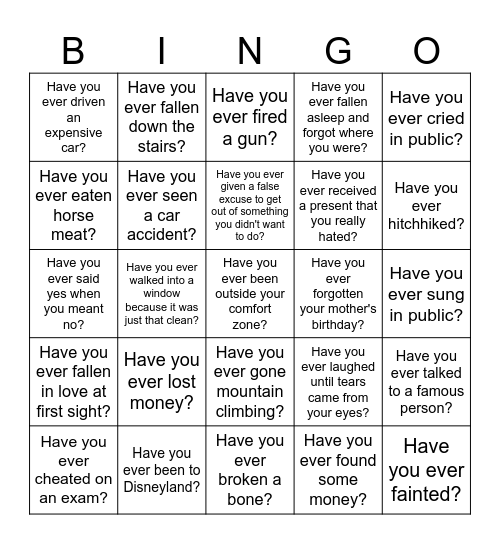 Have you ever Bingo Card