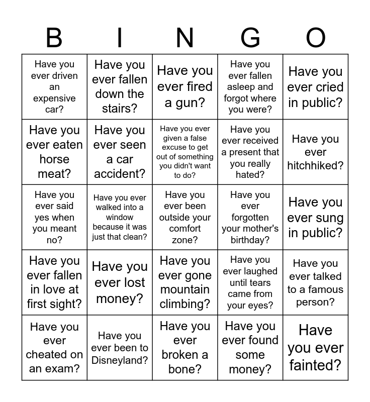 Have you ever Bingo Card