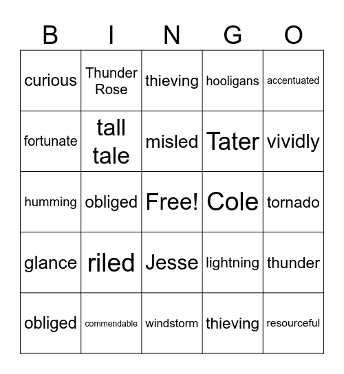 Thunder Rose Bingo Card
