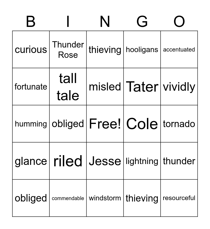 Thunder Rose Bingo Card