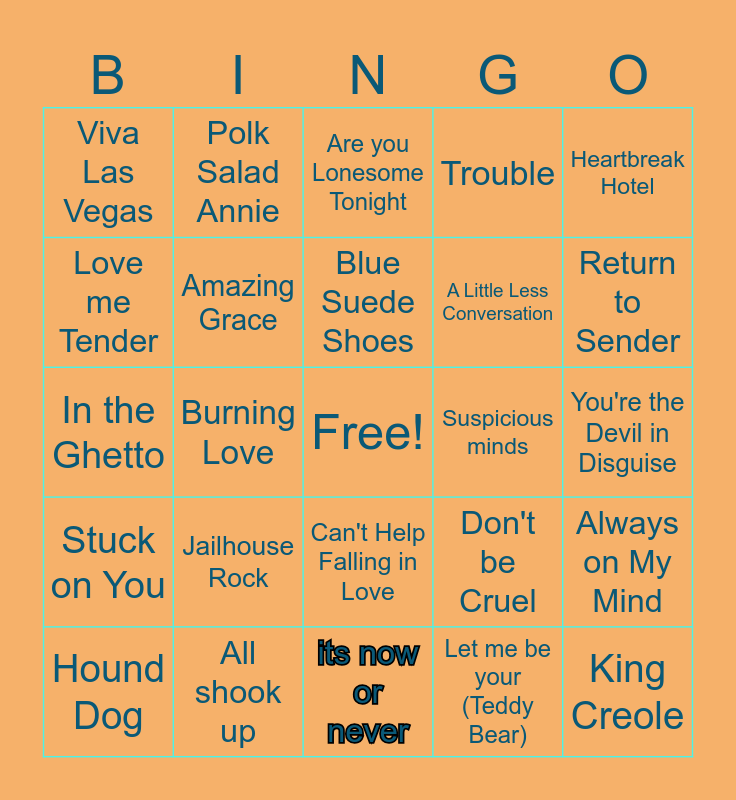 Elvis Bingo Card