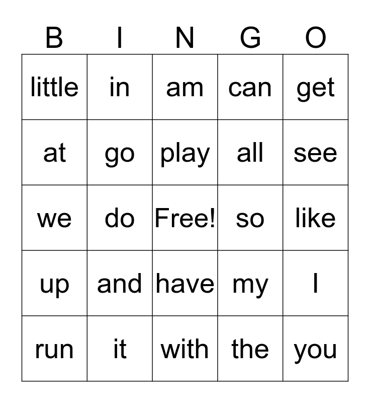Car Sight Word Bingo Card