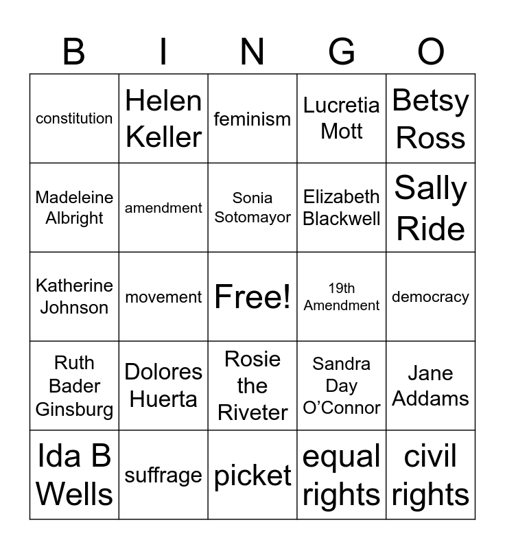 Women's History Month Bingo Card