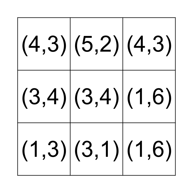 Coordinates Bingo Card