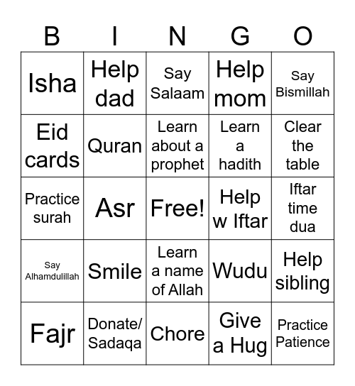 Ramadan Bingo Card