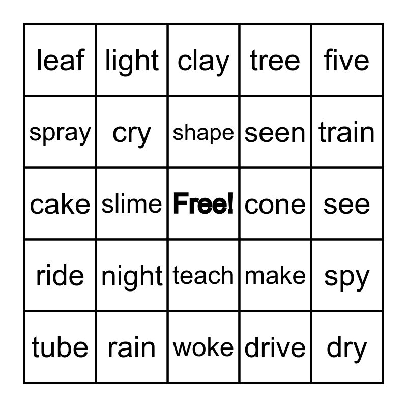 Long Vowel Bingo Card