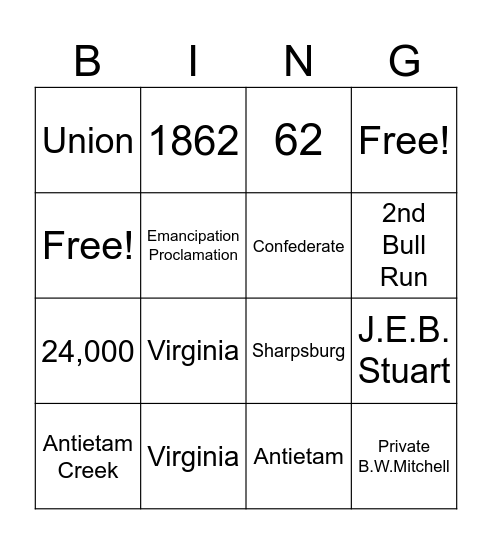 Civil War1 Bingo Card