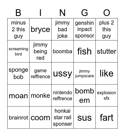 JimmyHere Bingo Card