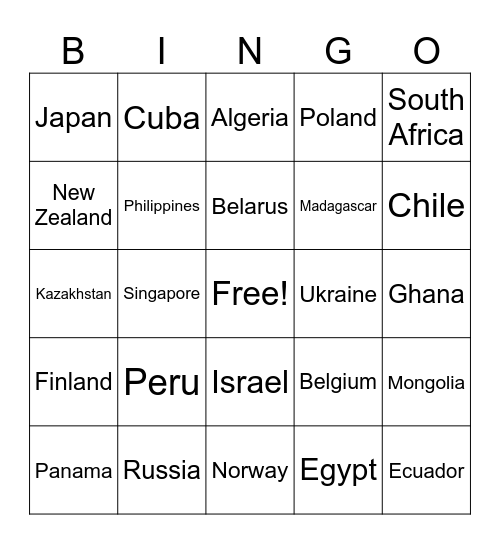 Civil Bingo Card