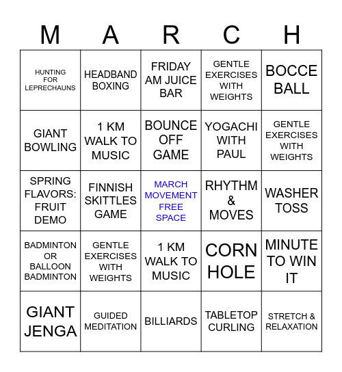 MARCH MOVEMENT BINGO CARD Bingo Card