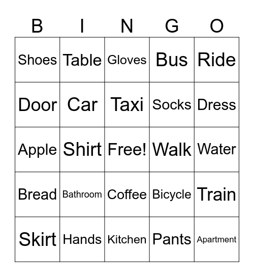 Bingo Other Words Bingo Card