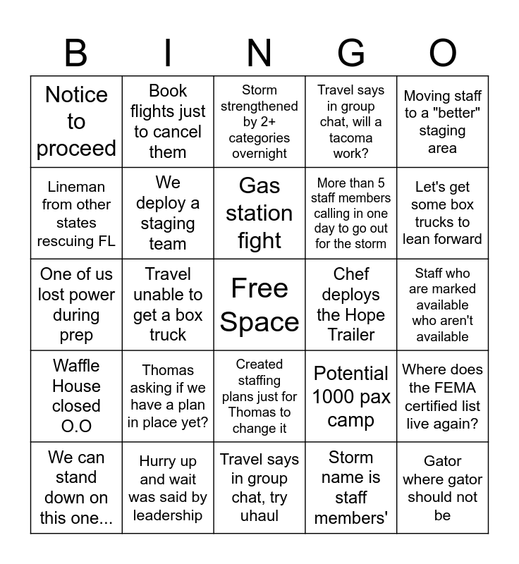 Storm Season Bingo Card